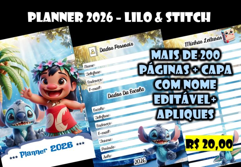 Planner 2026 – Lilo e Stitch – Lojinha Materiaispdg